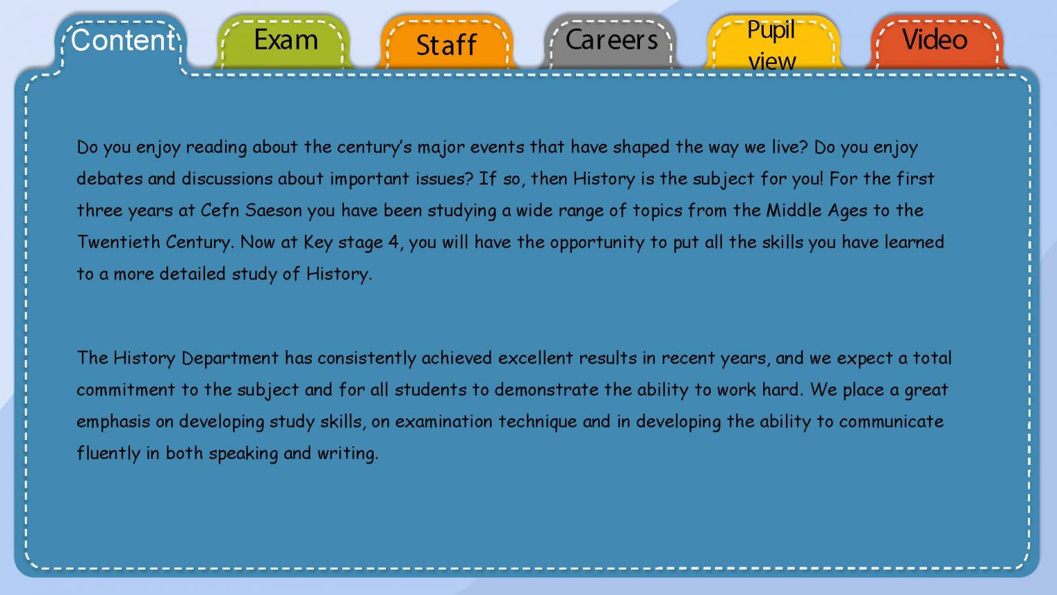 HISTORY | Cefn Saeson Comprehensive School