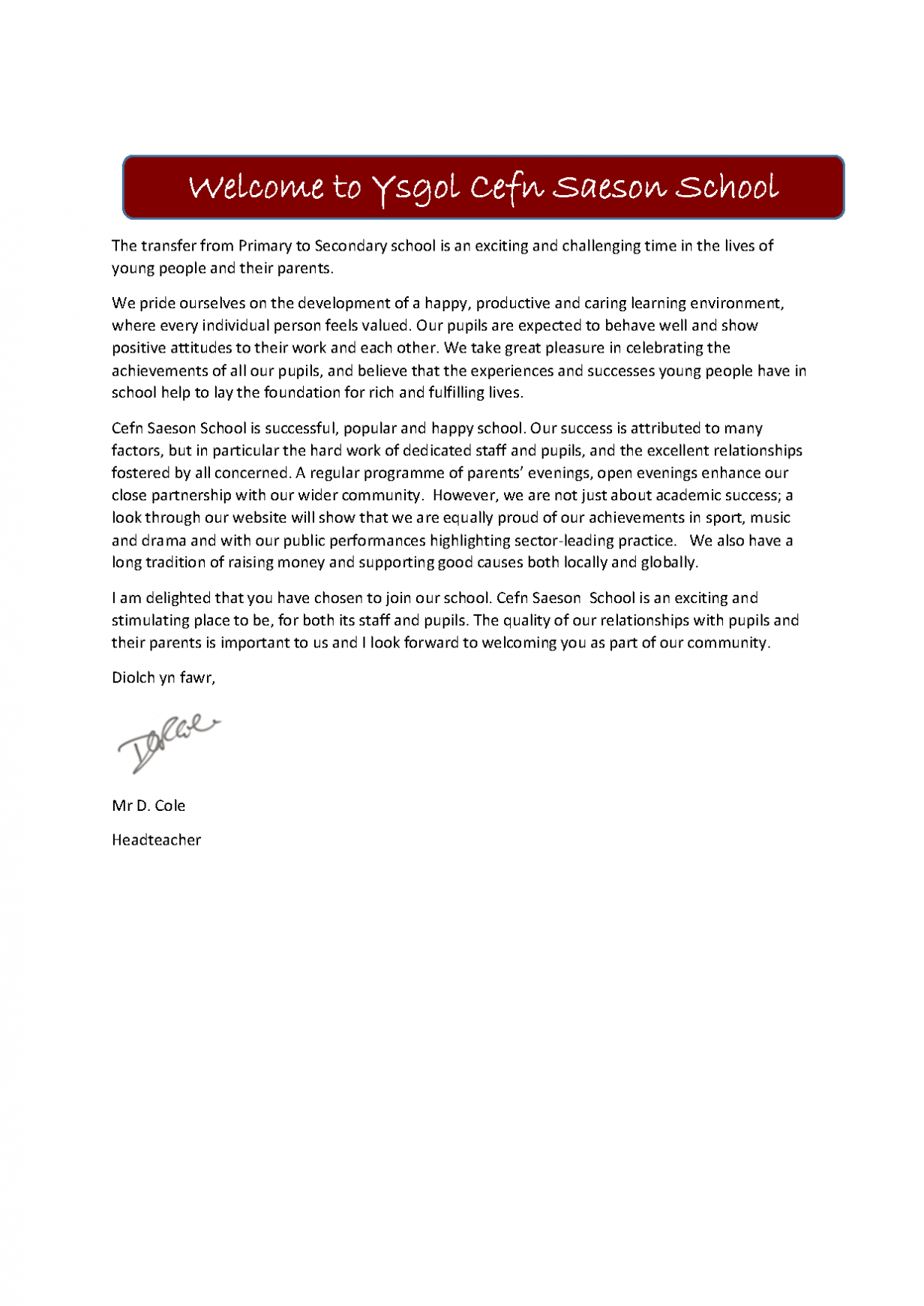 Transition | Cefn Saeson Comprehensive School